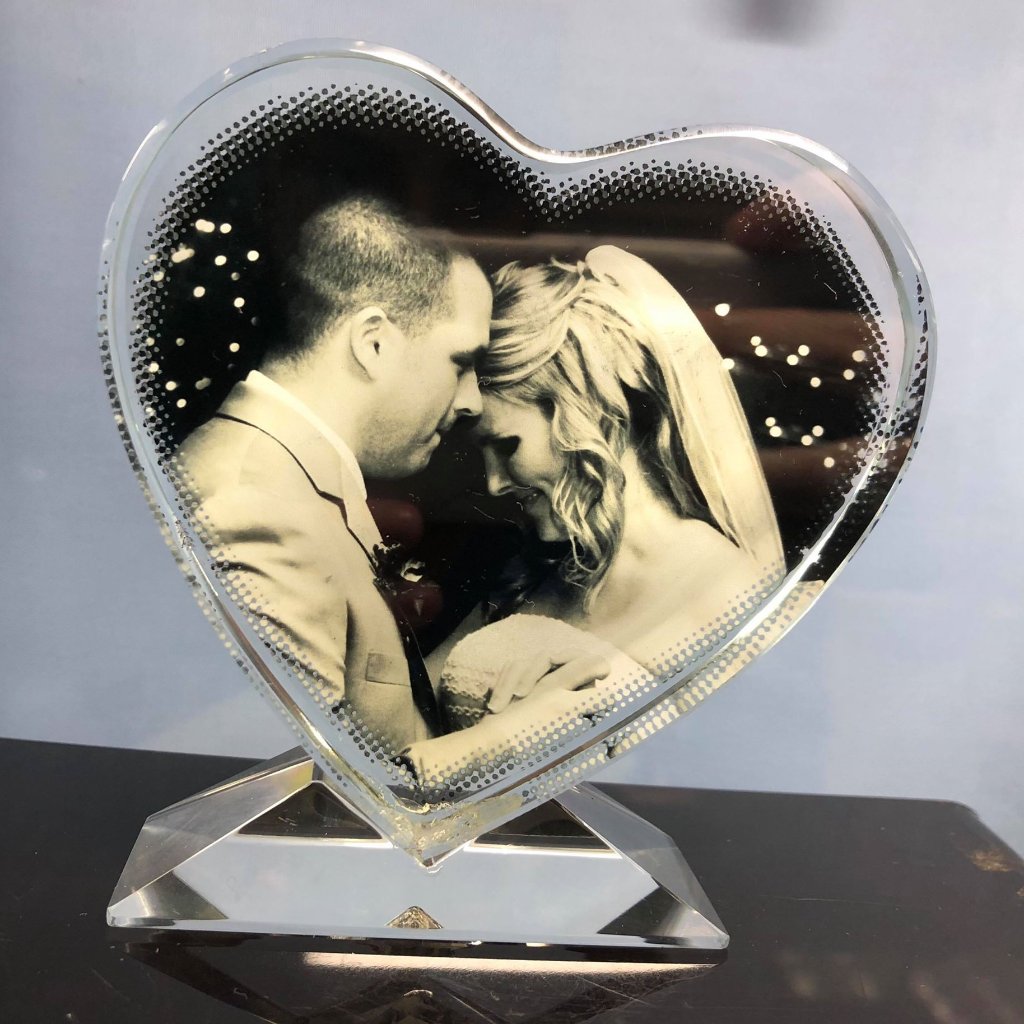 NEW! Photo Picture Glass Block Heart Crystal - Any Photo | Perham Prints